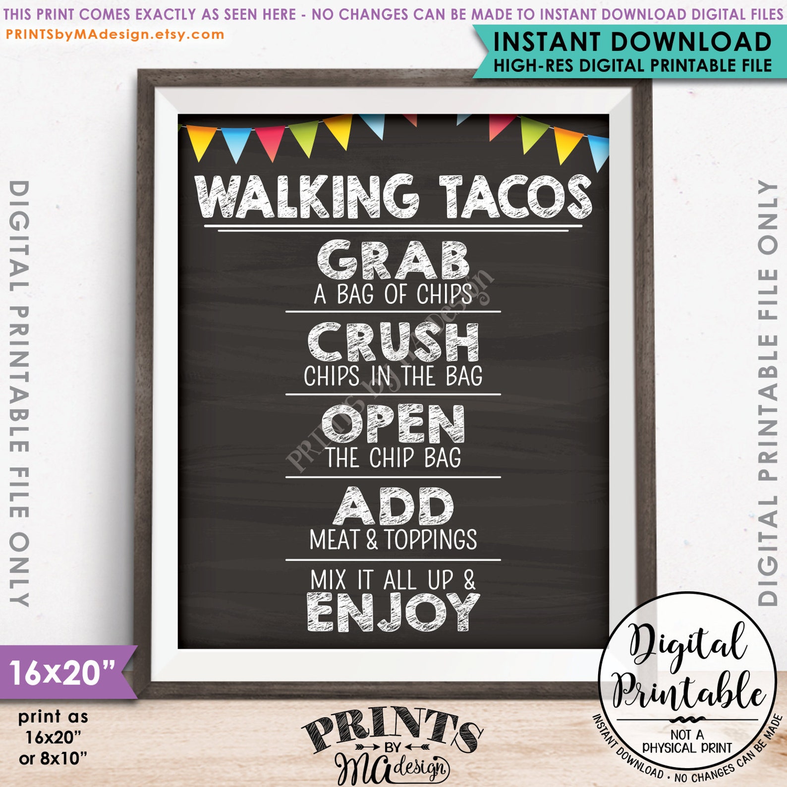 Walking Tacos Sign Taco Bar Taco Sign Fiesta Cinco De Mayo - Etsy