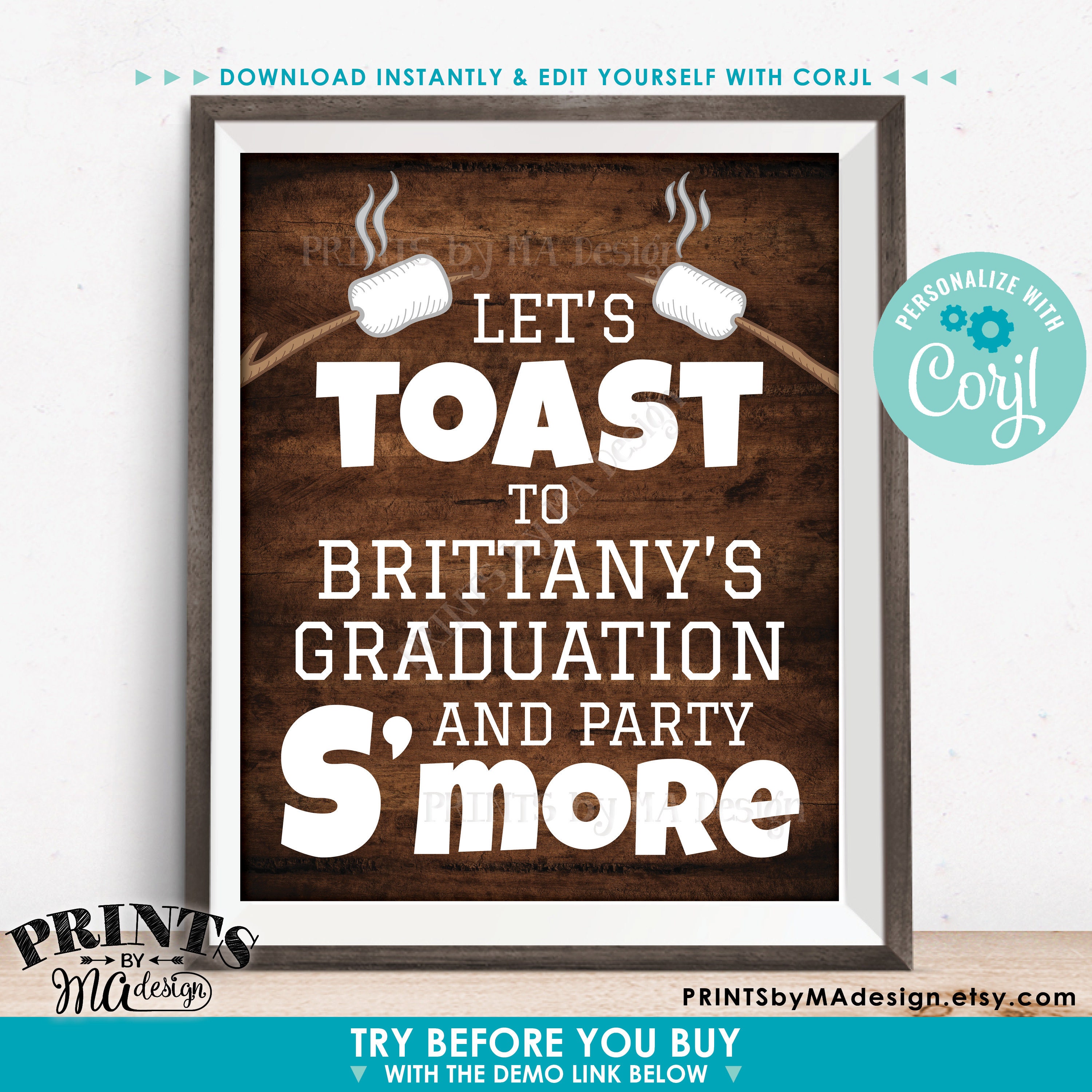 Toast to Graduation and Party S'more Sign, Graduation Party, PRINTABLE ...