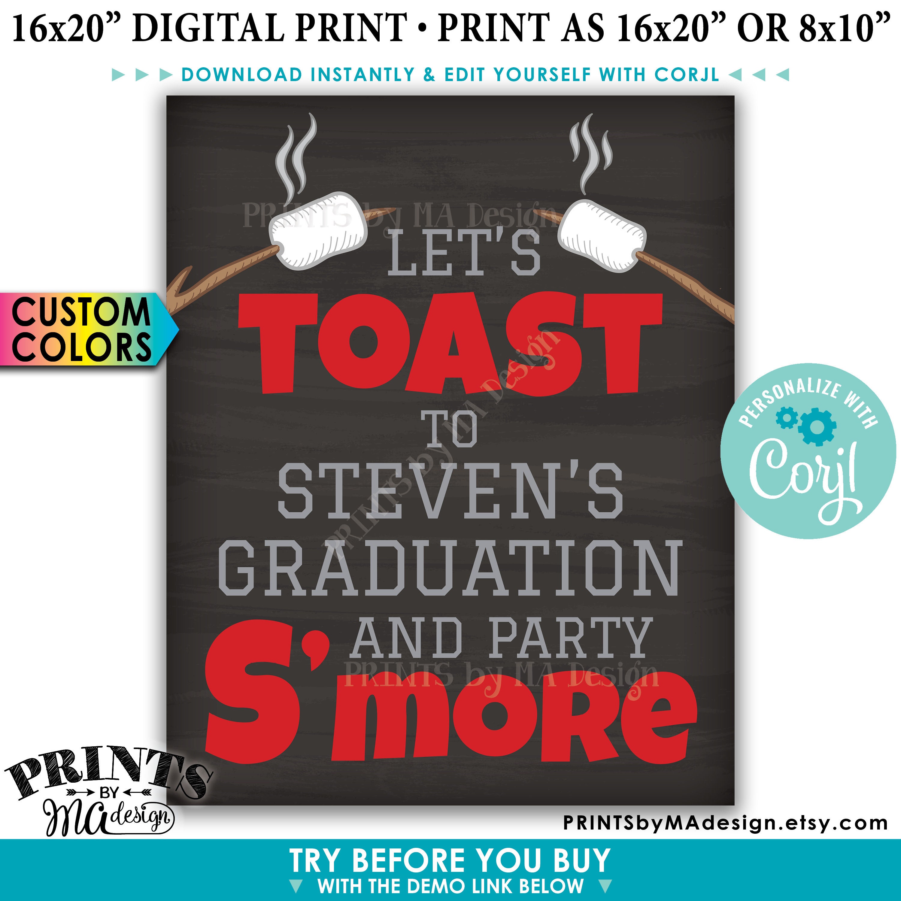 Toast to Graduation and Party S'more Sign, Graduation Party, PRINTABLE ...