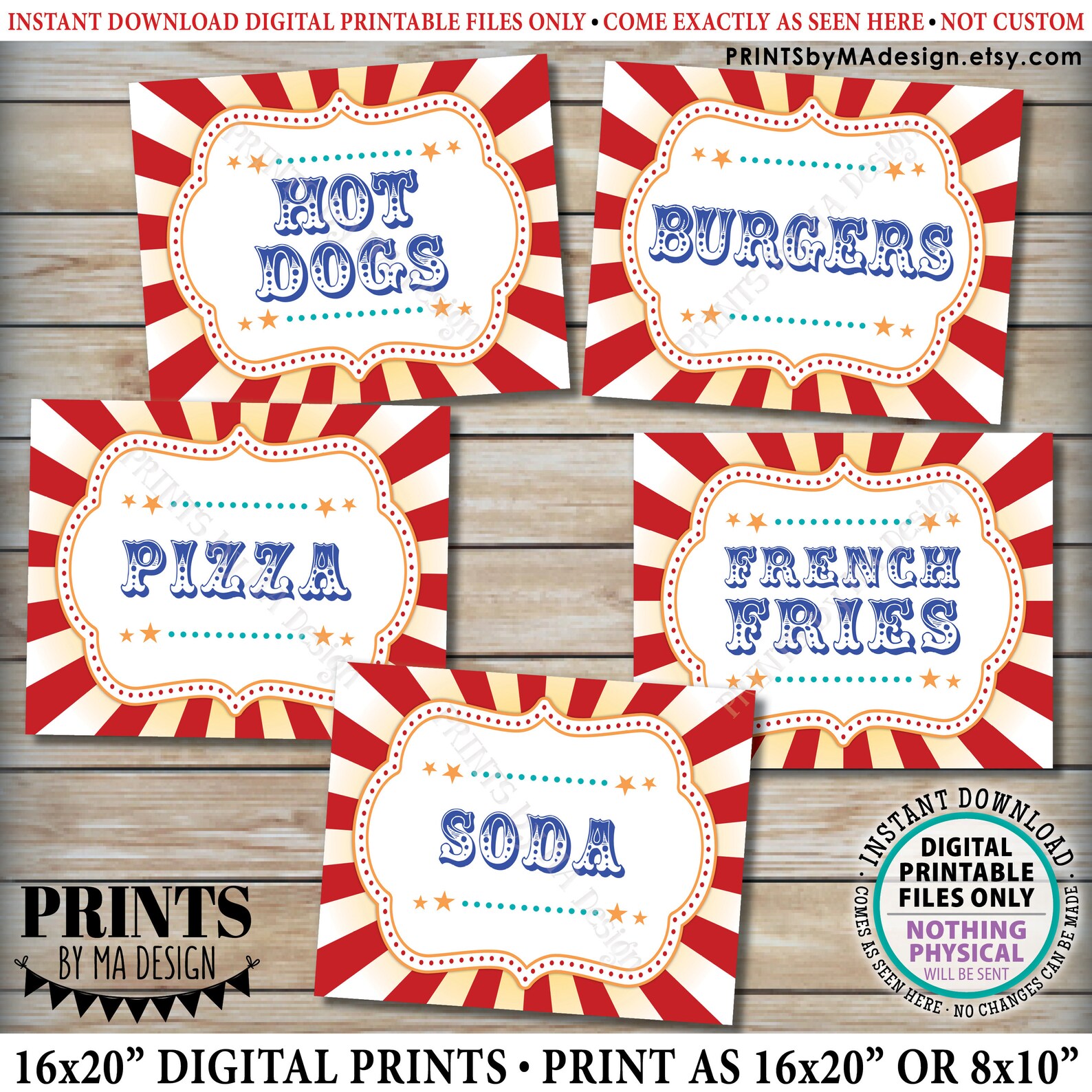 Carnival Food Signs Circus Theme Party Concessions Hot - Etsy