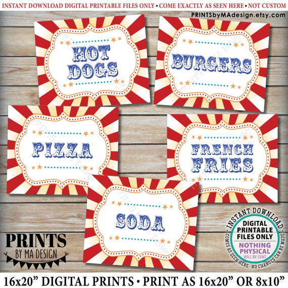 Carnival Food Signs Circus Theme Party Concessions Hot - Etsy