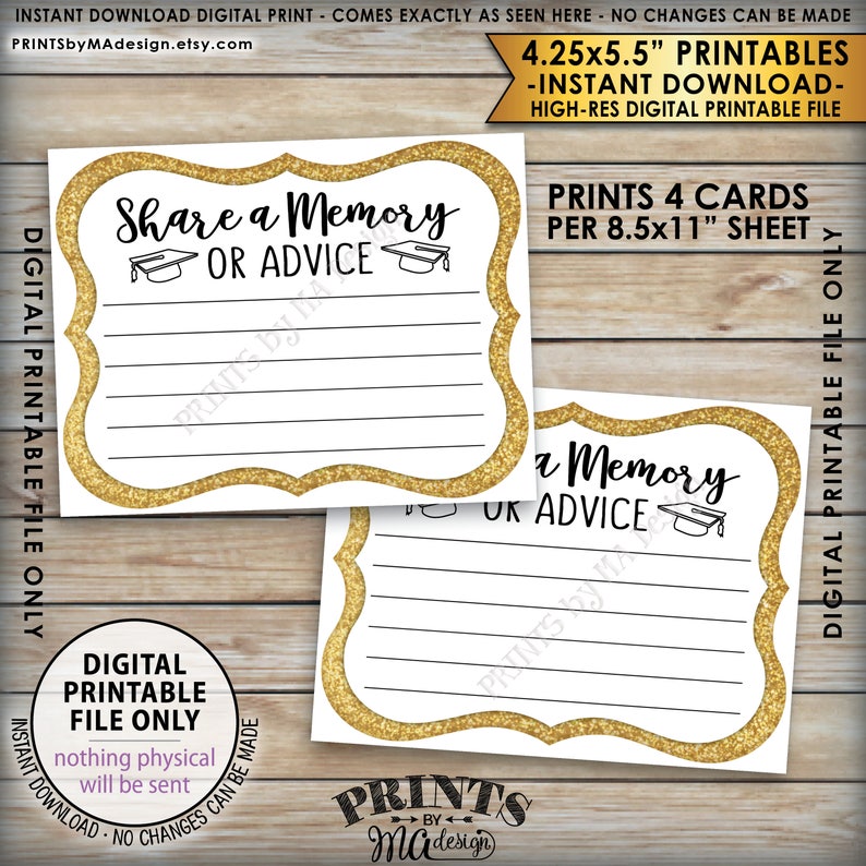 Share a Memory or Advice Graduation Advice Card, Graduation Party Decor ...