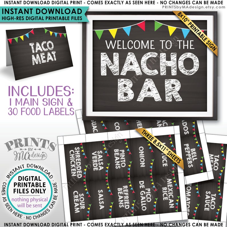 Nacho Bar Sign and Labels Welcome Mexican Food Labels Build - Etsy