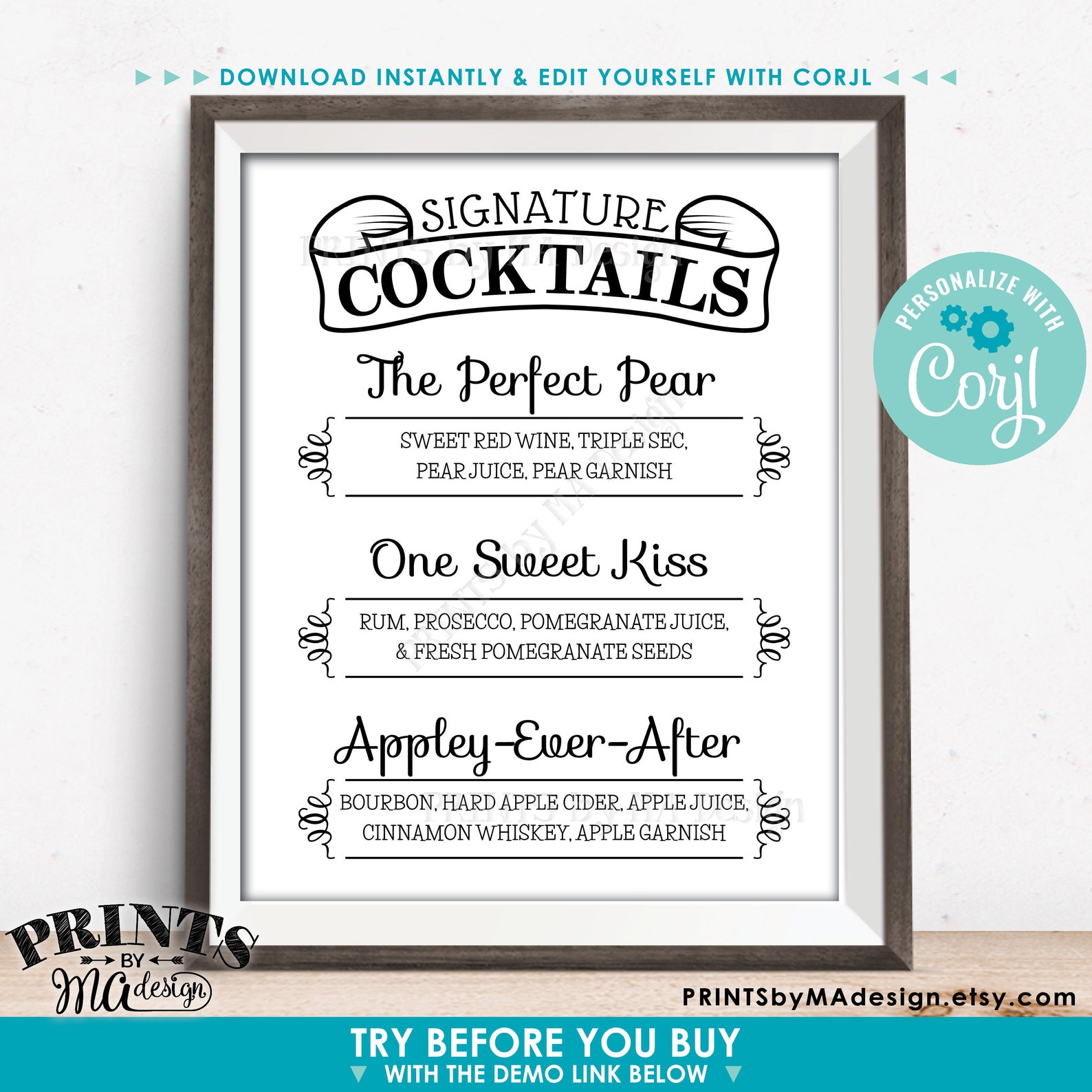Signature Cocktails Sign, 3 Signature Drinks Sign, Custom PRINTABLE ...
