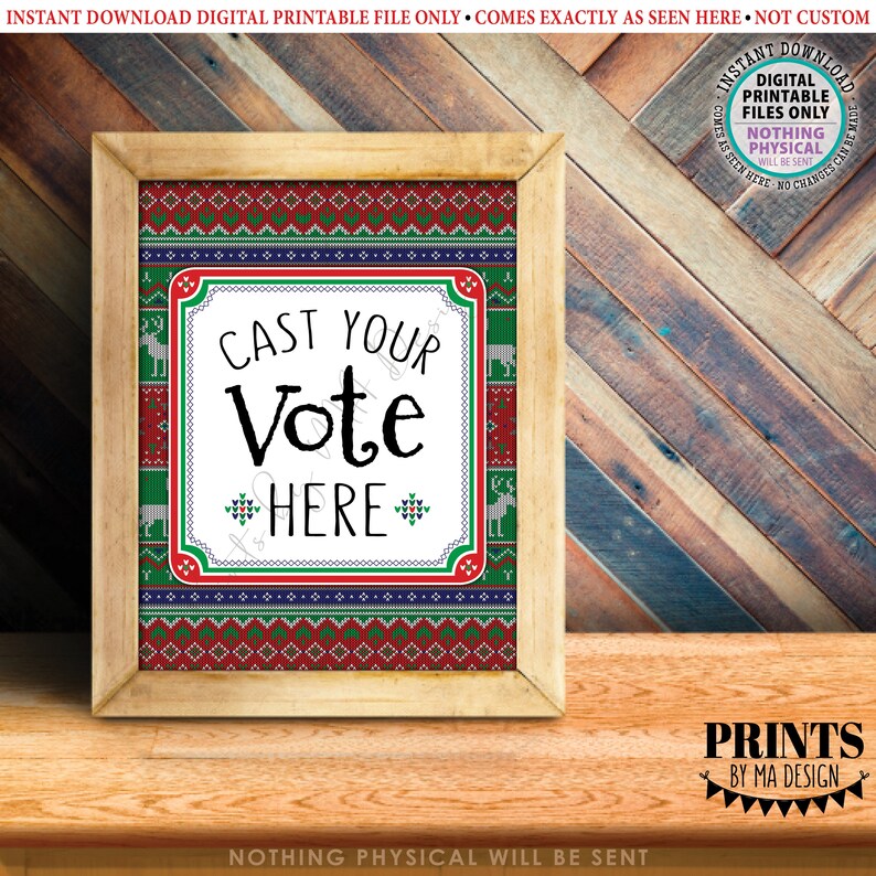Cast Your Vote Here Ugly Christmas Sweater Voting Sign, Most Festive ...