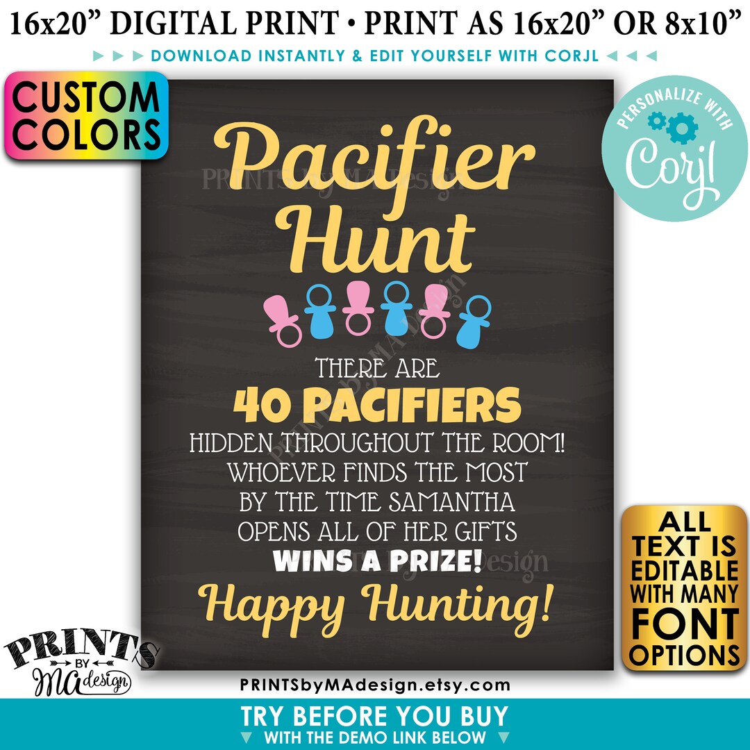 Baby Shower Pacifier Hunt Game Sign Pacifier Scavenger Hunt - Etsy