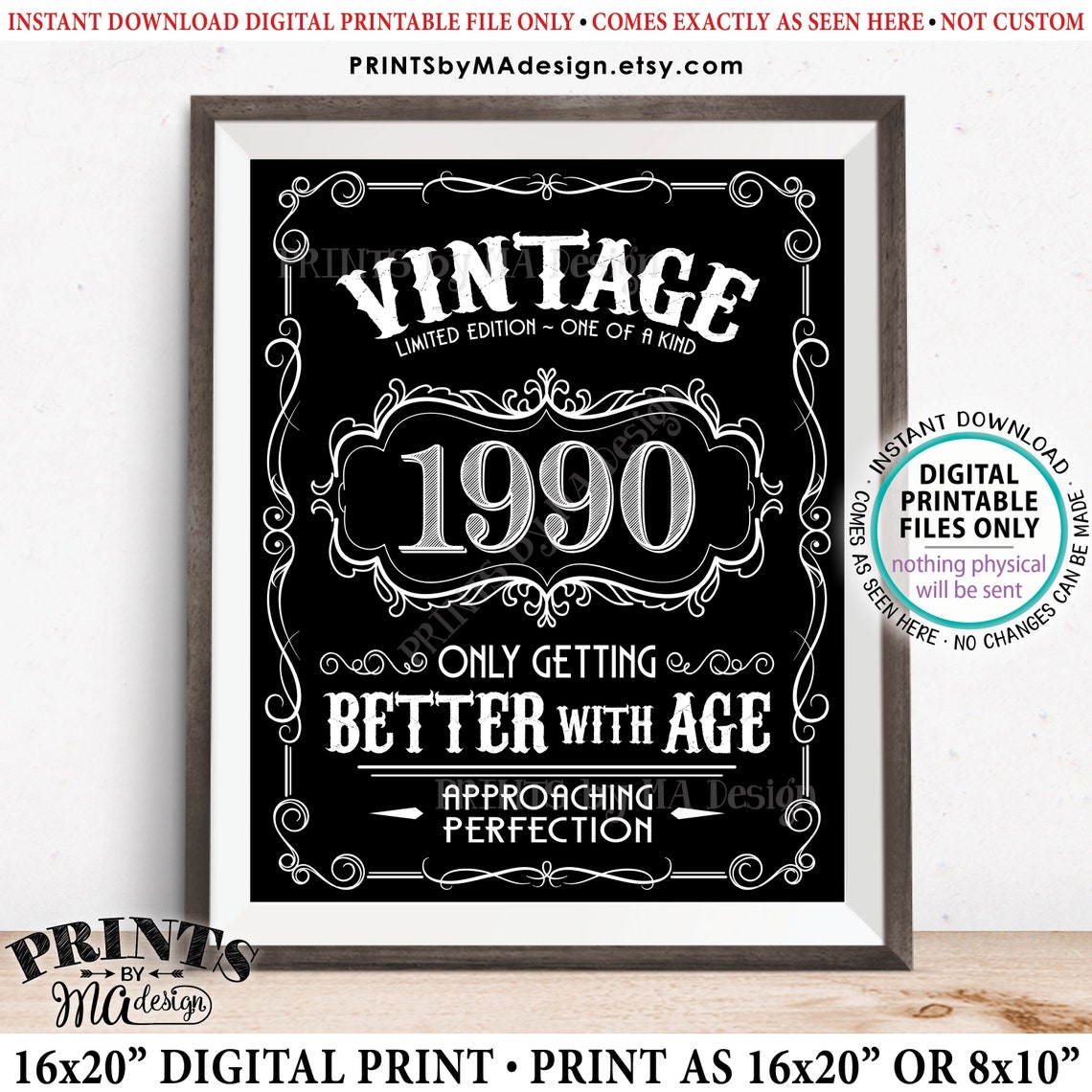 1990 Birthday Sign Better With Age Vintage Birthday Poster | Etsy