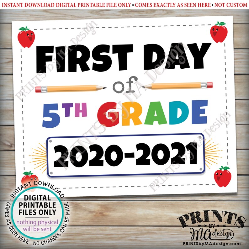 First Day of School Sign Fifth Grader Starting 5th Grade | Etsy
