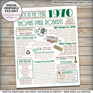 Back in the Year 1970 Birthday Sign, Flashback to 1970 Poster Board ...