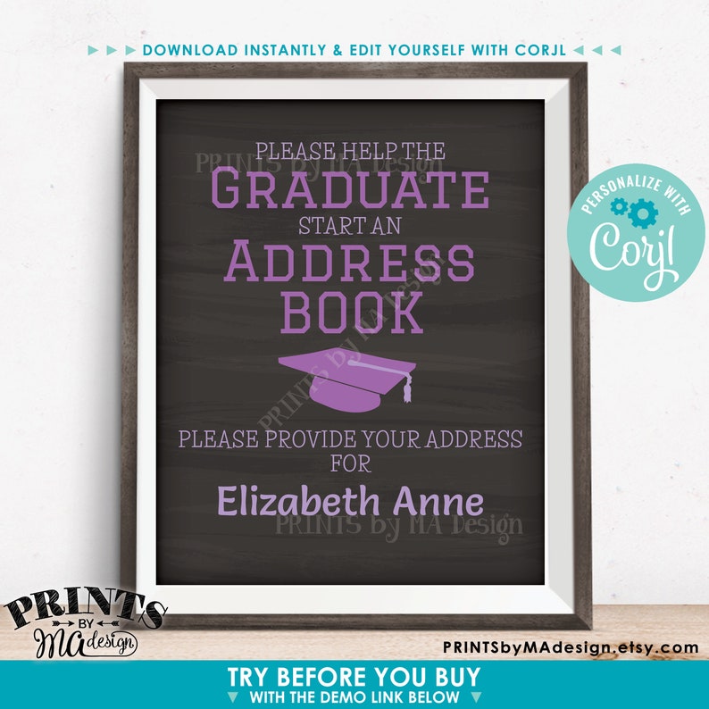 Graduation Address Book Sign Graduation Party PRINTABLE - Etsy