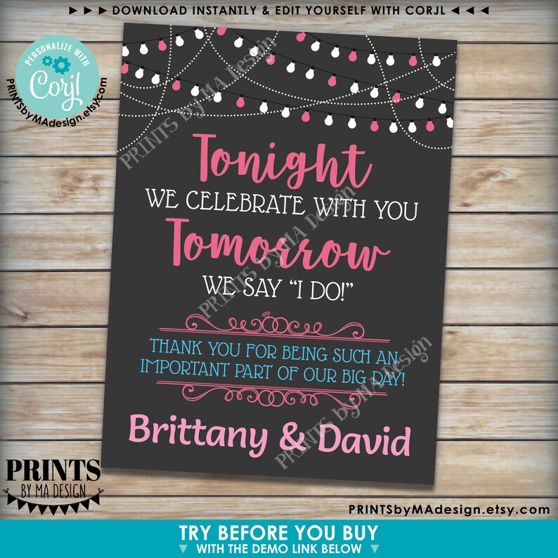 Editable Rehearsal Dinner Sign Tonight We Celebrate With You | Etsy
