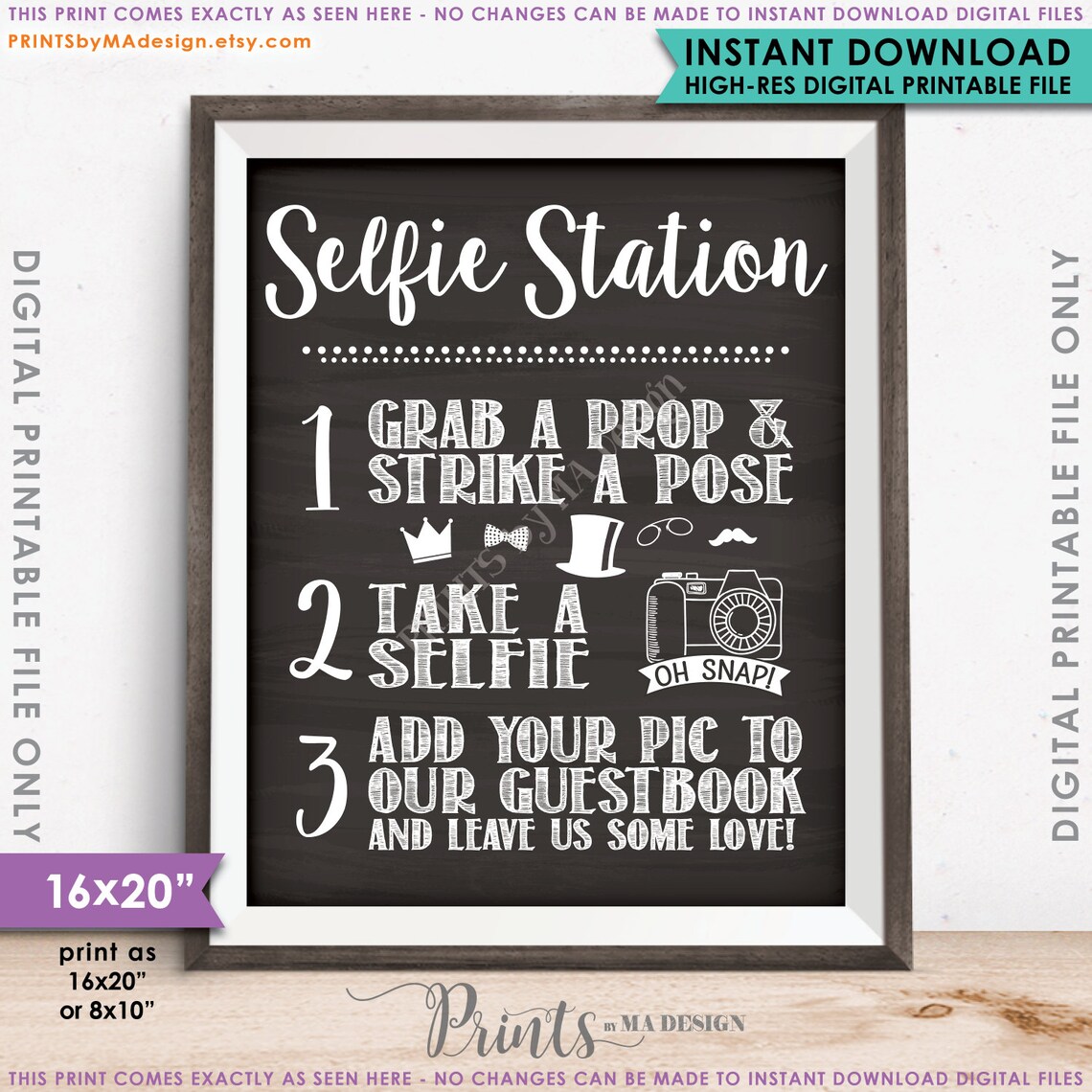 Selfie Station Photobooth Printable Chalkboard Sign Snap a - Etsy