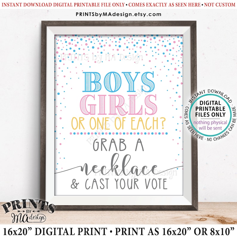 Twins Gender Reveal Party Sign, Boys Girls or One of Each? Grab a ...
