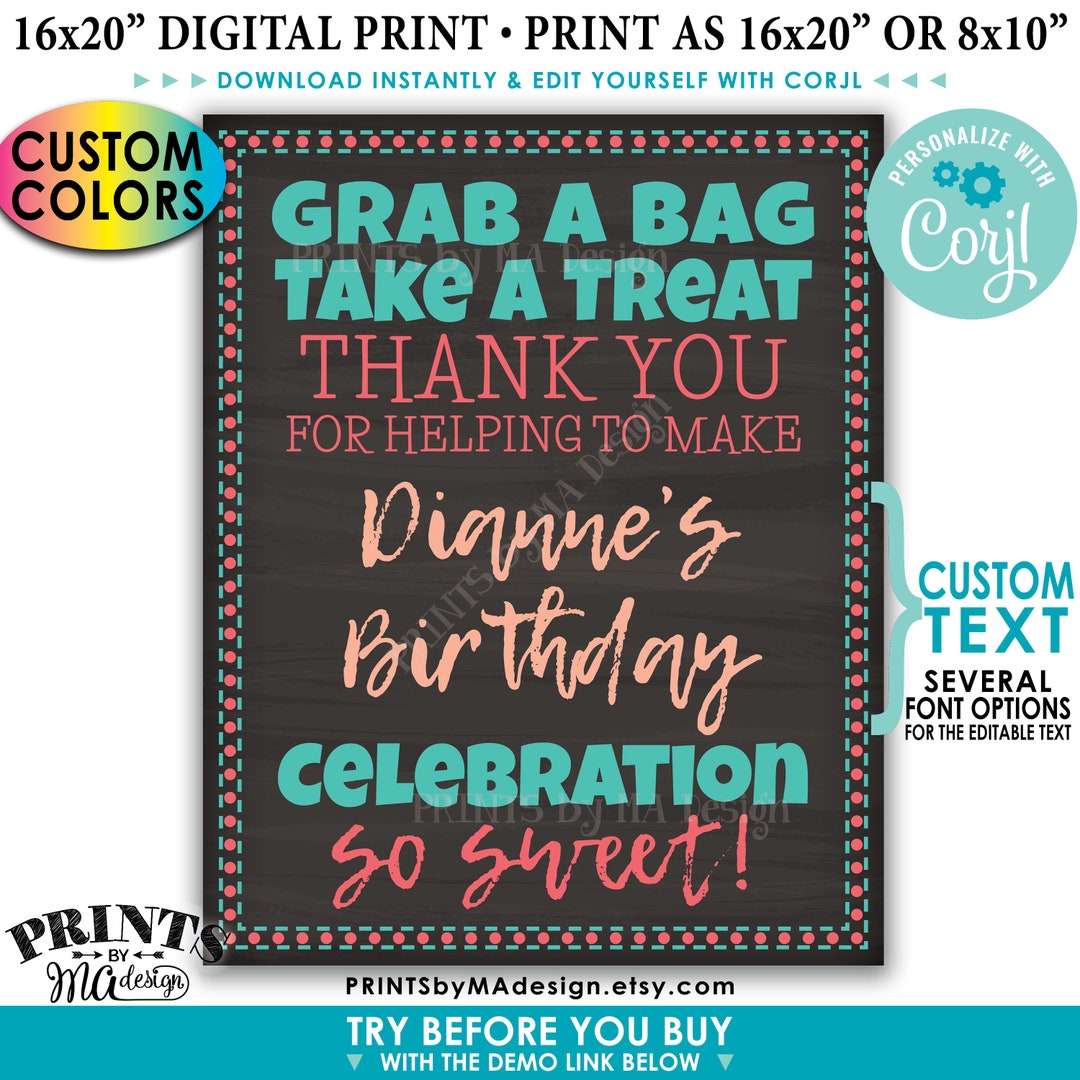 Sweet Treat Sign, Grab a Bag Take a Treat for Any Celebration, Custom ...