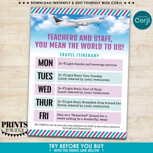 Teacher Appreciation Week Schedule Editable Template, Travel Itinerary ...