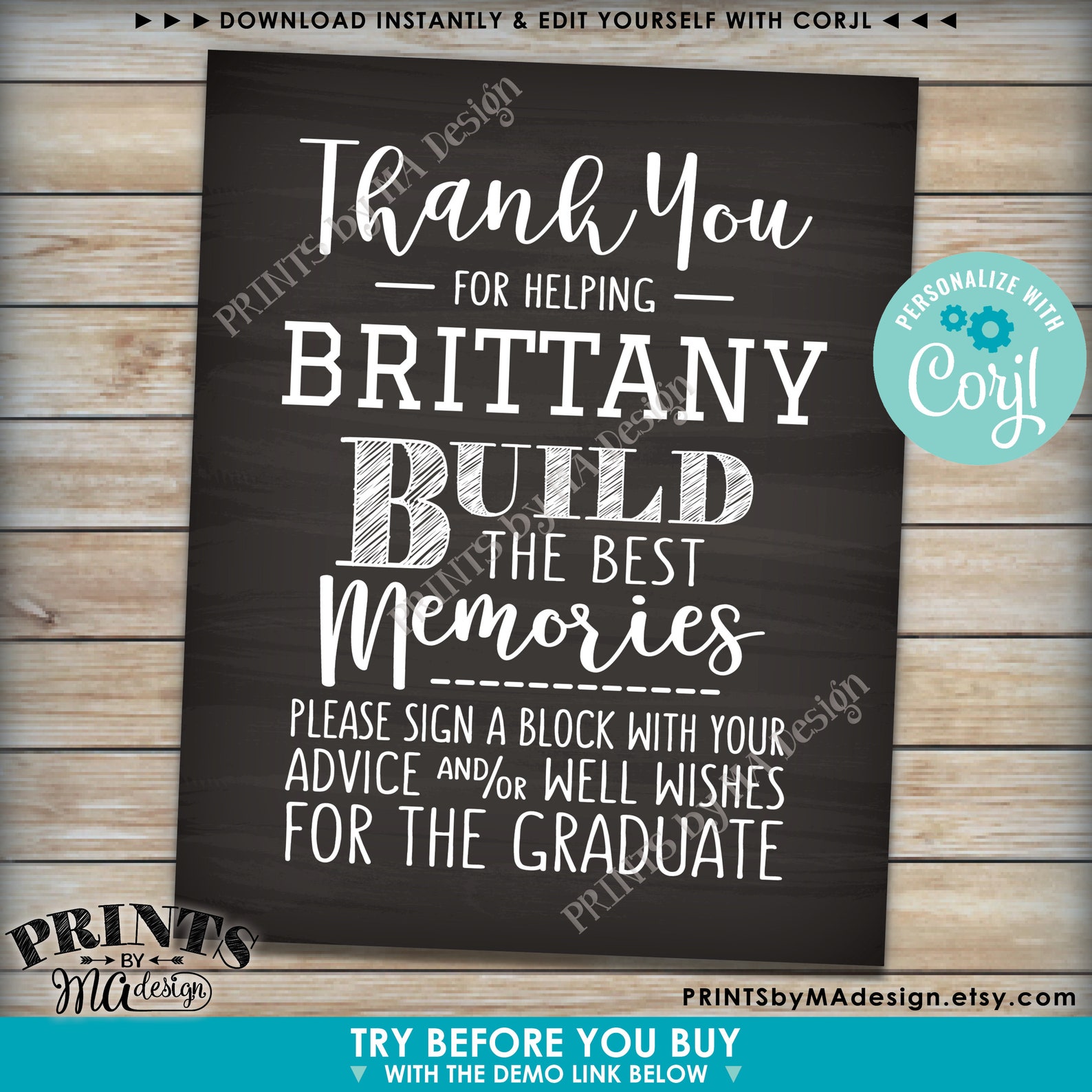 Sign a Block Graduation Party Decoration Thanks for Building - Etsy