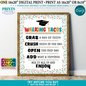 Walking Tacos Sign, Graduation Party Taco Bar Fiesta, Custom Colors ...