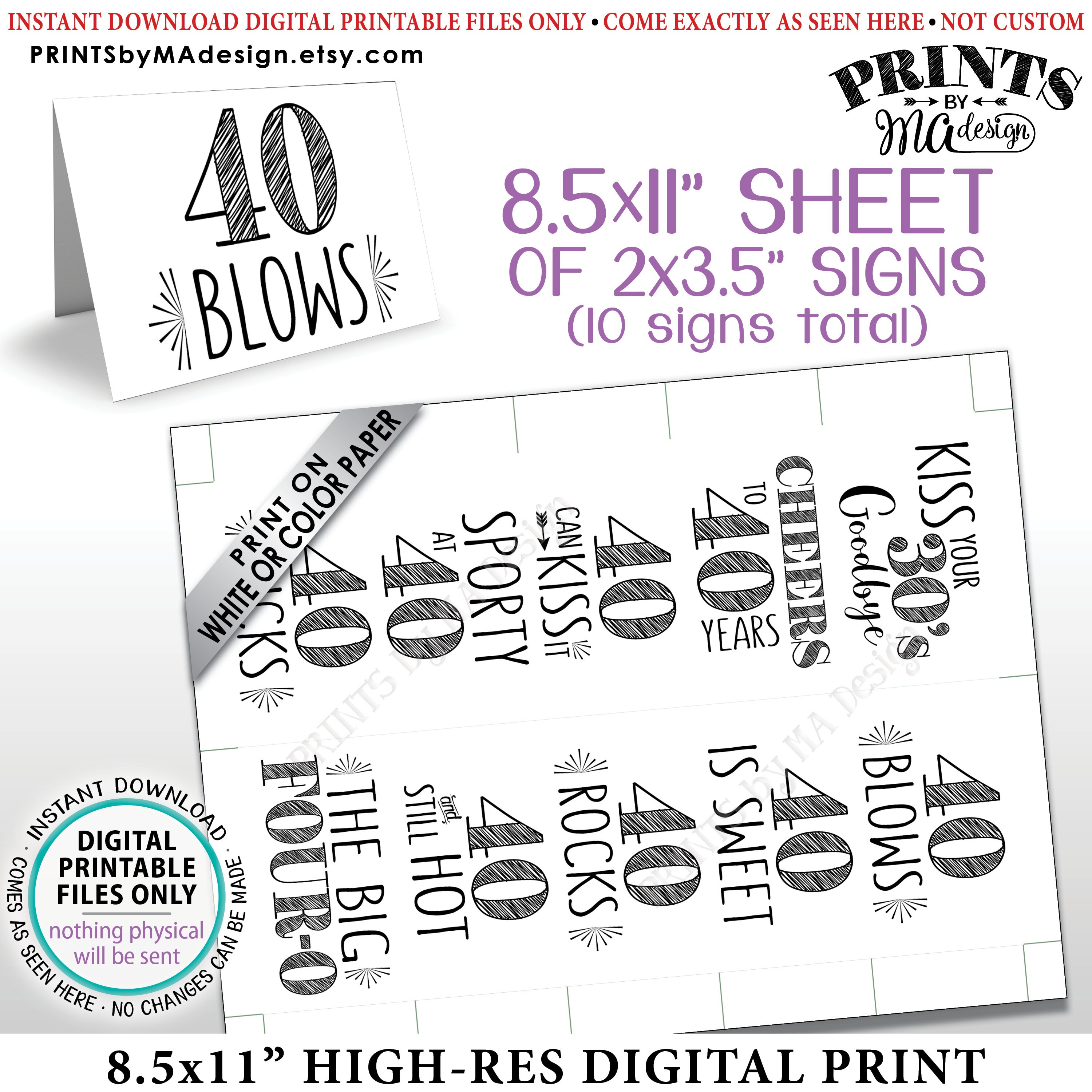 40th Birthday Party Candy Signs, Cheers to 40 Candy Bar, 40 Sucks Blows ...