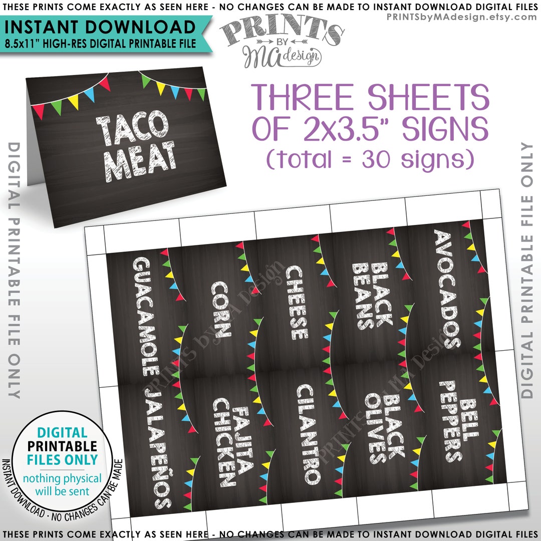 Taco Bar Labels, Taco Bar Menu Fiesta Mini Menu Taco Labels, Taco Bar ...