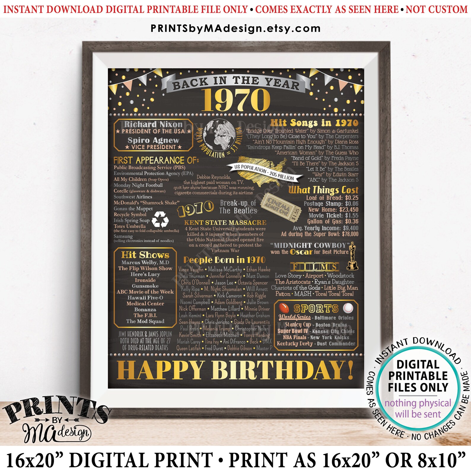 Back in 1970 Birthday Sign Flashback to 1970 Poster Board | Etsy