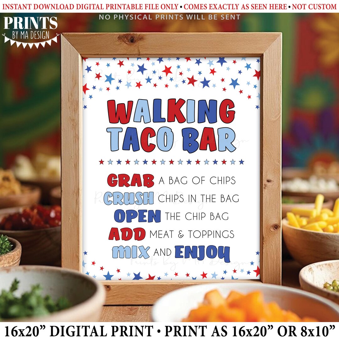 Walking Taco Bar Sign, Patriotic 4th of July Party, Star Border ...