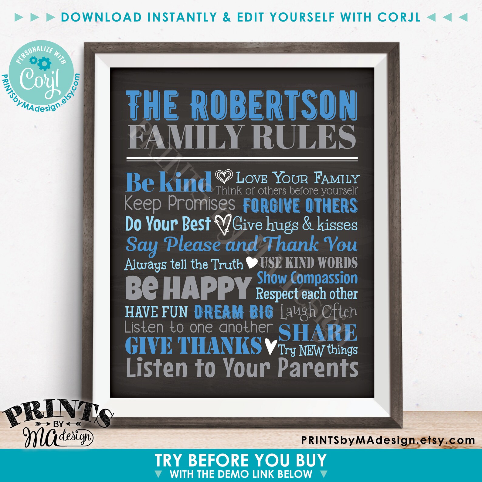 Editable Family Rules Sign Family Wall Art House Rules - Etsy