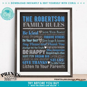 Editable Family Rules Sign, Family Wall Art, House Rules, Custom ...