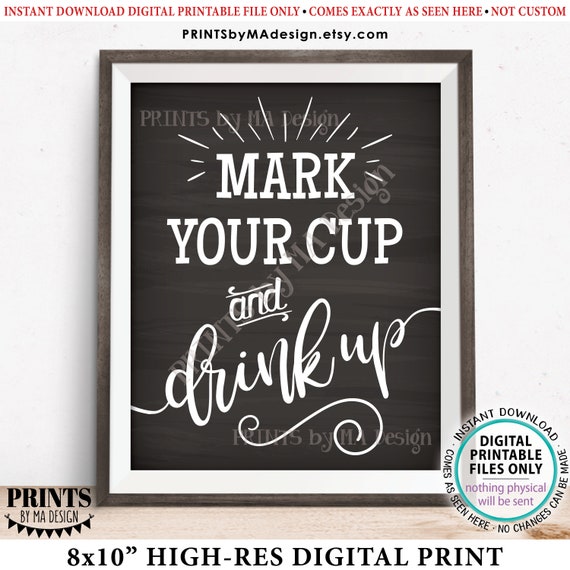 Mark Your Cup and Drink up Sign Write Your Name on a Cup - Etsy
