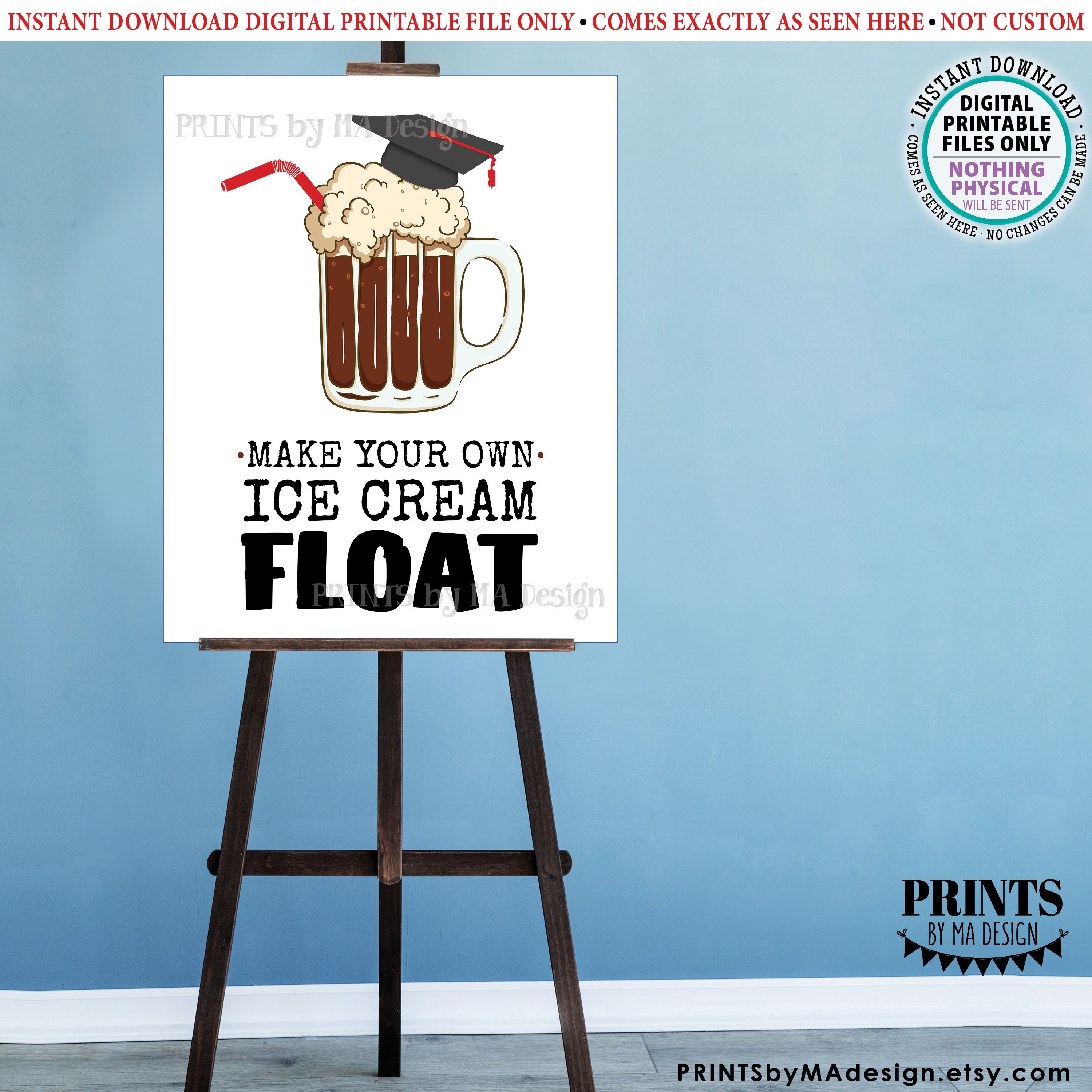 Graduation Party Ice Cream Float Sign Build A Float Make Your Own Ice Cream Soda Red Accents