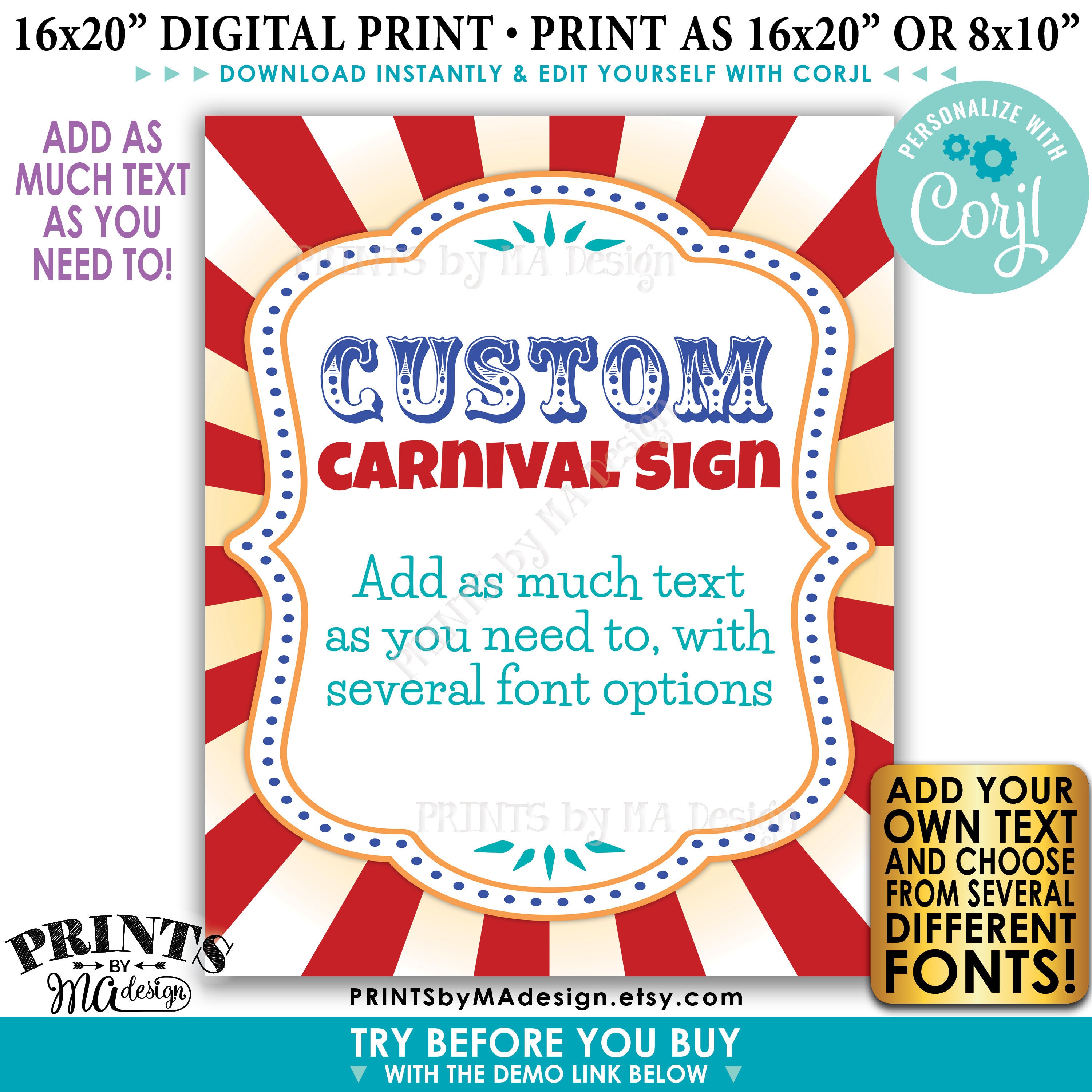 Custom Carnival Sign, Carnival Theme Party Sign, Circus Birthday Party ...