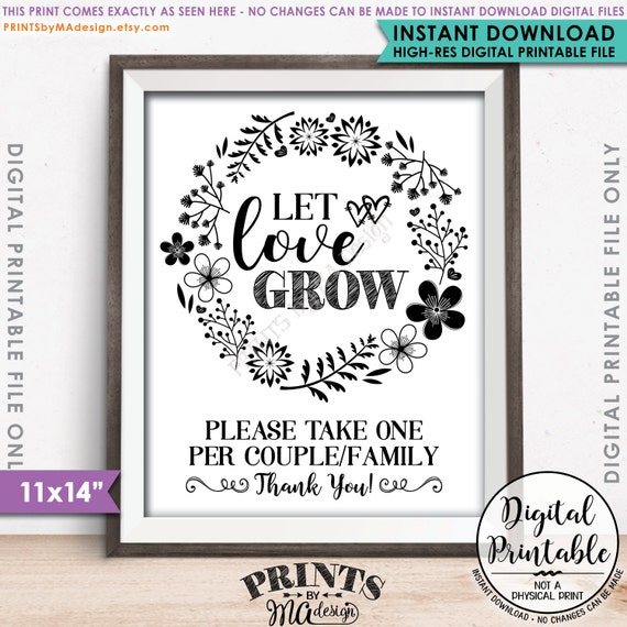 Let Love Grow Sign Watch Our Love Grow Wedding Favors One per - Etsy