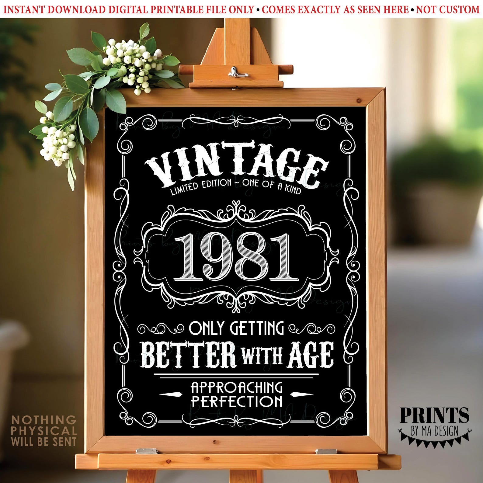 1981 Birthday Sign, Better With Age Vintage Birthday Poster, Whiskey ...