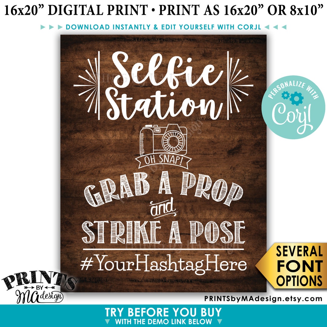 Selfie Station Sign, Share Your Pics on Social Media, PRINTABLE 8x10 ...