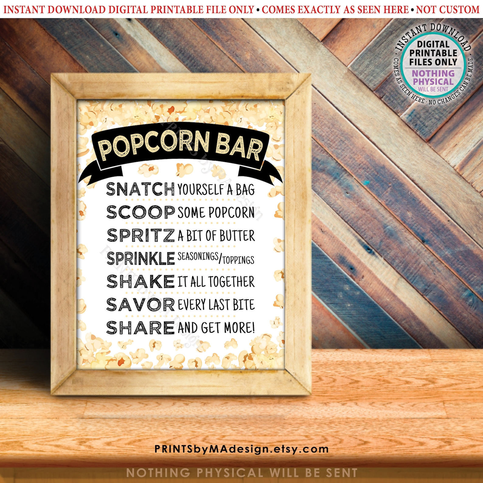 Popcorn Bar Sign, Make Your Own Popcorn Directions, Movie Theater ...