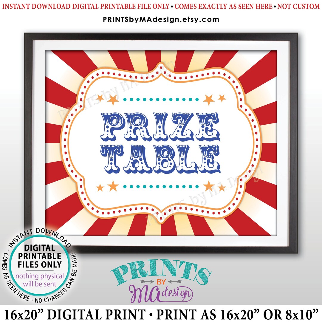 Carnival Prize Table Sign Carnival Party Prizes Sign Circus - Etsy