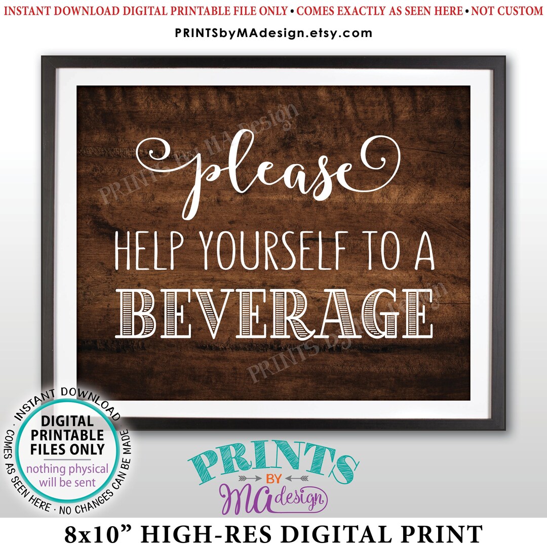 Beverage Station Sign, Please Help Yourself to a Beverage, PRINTABLE ...