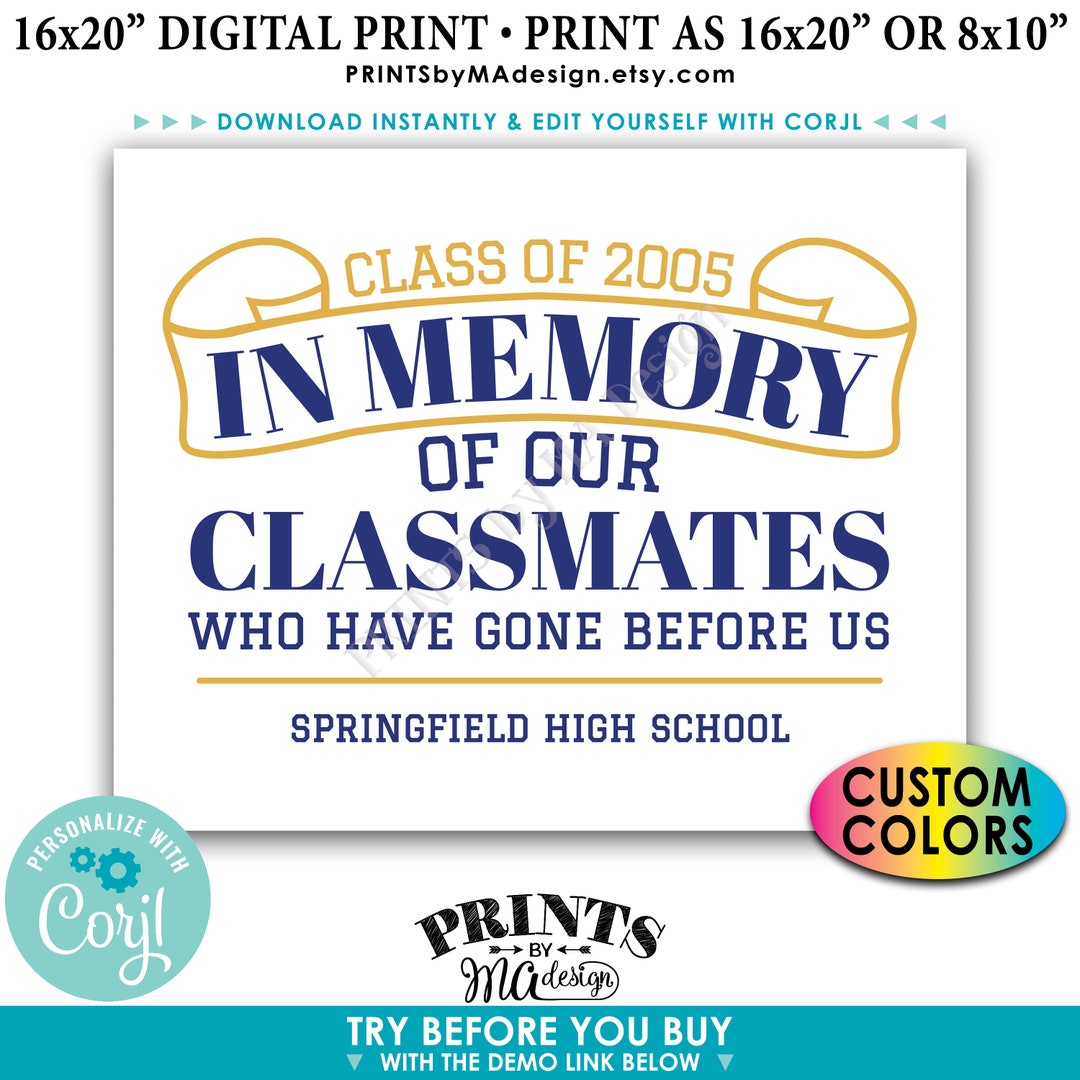 Reunion Memorial, in Memory of the Classmates Who Have Gone Before Us ...