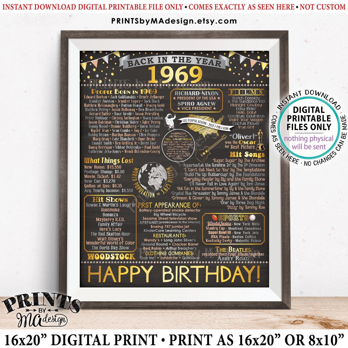 Back in 1969 Birthday Sign Flashback to 1969 Poster Board - Etsy