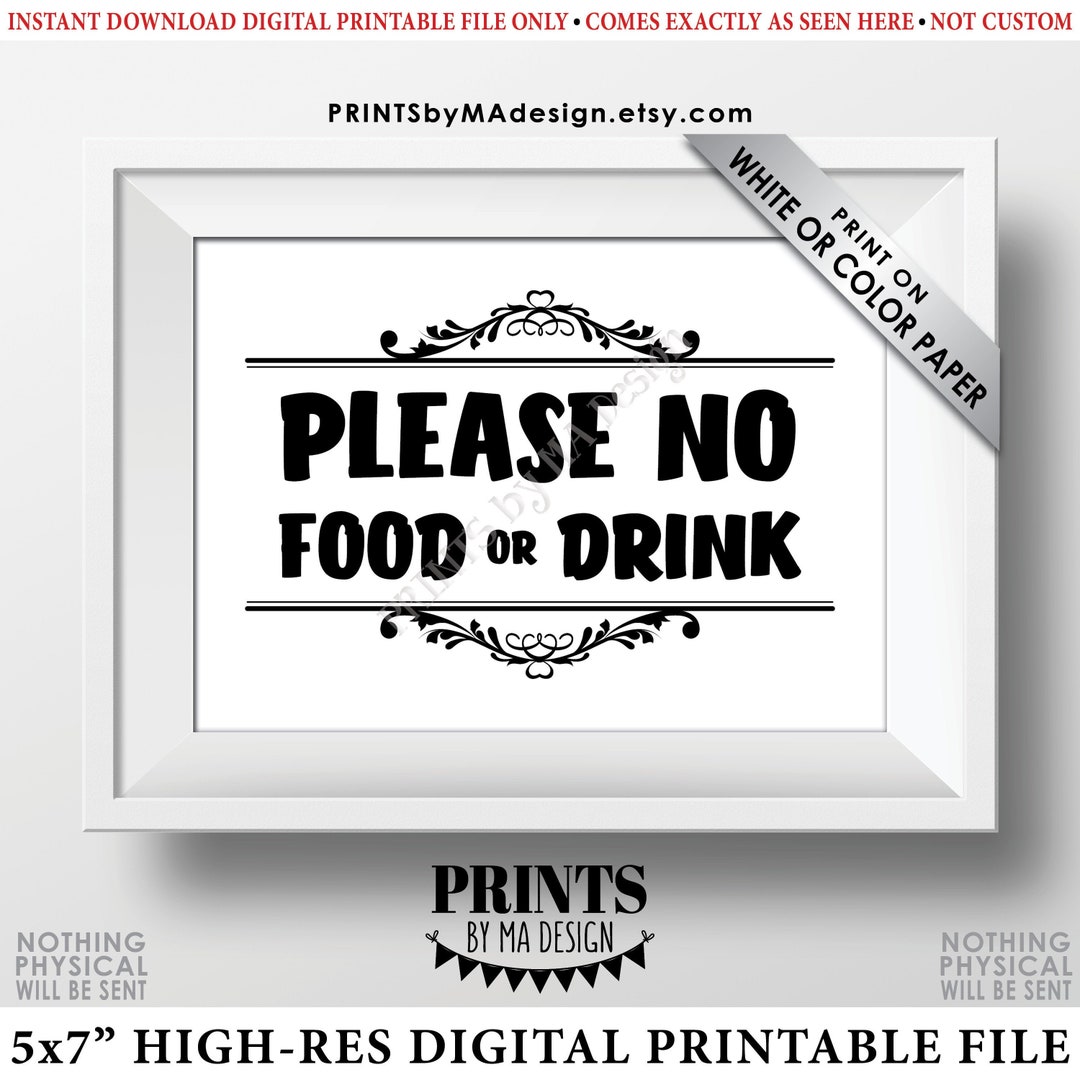Please No Food or Drink Sign, Keep Food Out, PRINTABLE 5x7” Black ...