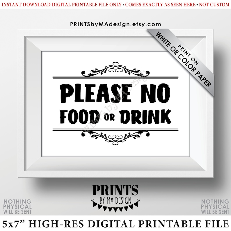 Please No Food or Drink Sign Keep Food Out PRINTABLE 5x7 | Etsy