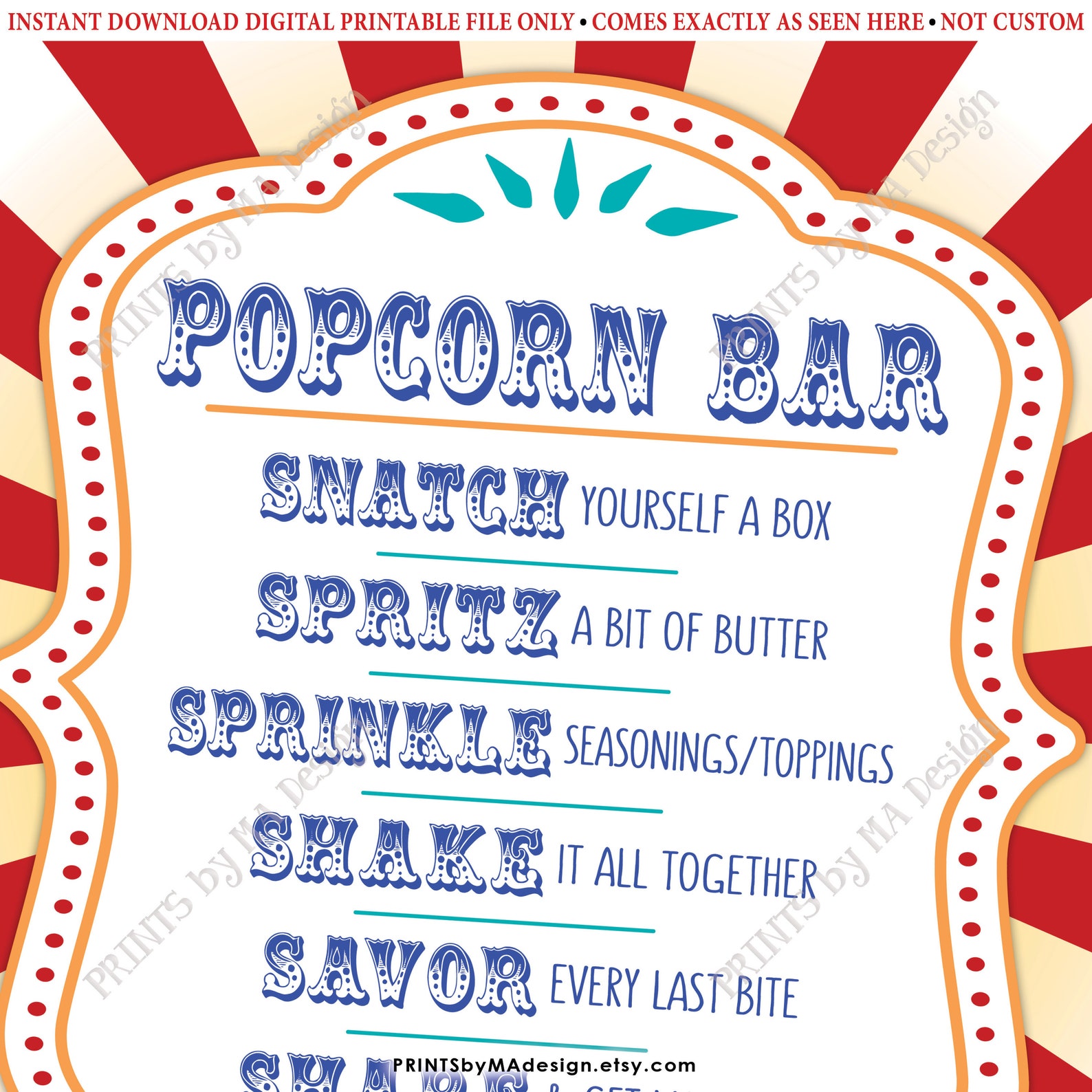 Carnival/circus Popcorn Bar Sign Box of Popcorn Make Your - Etsy