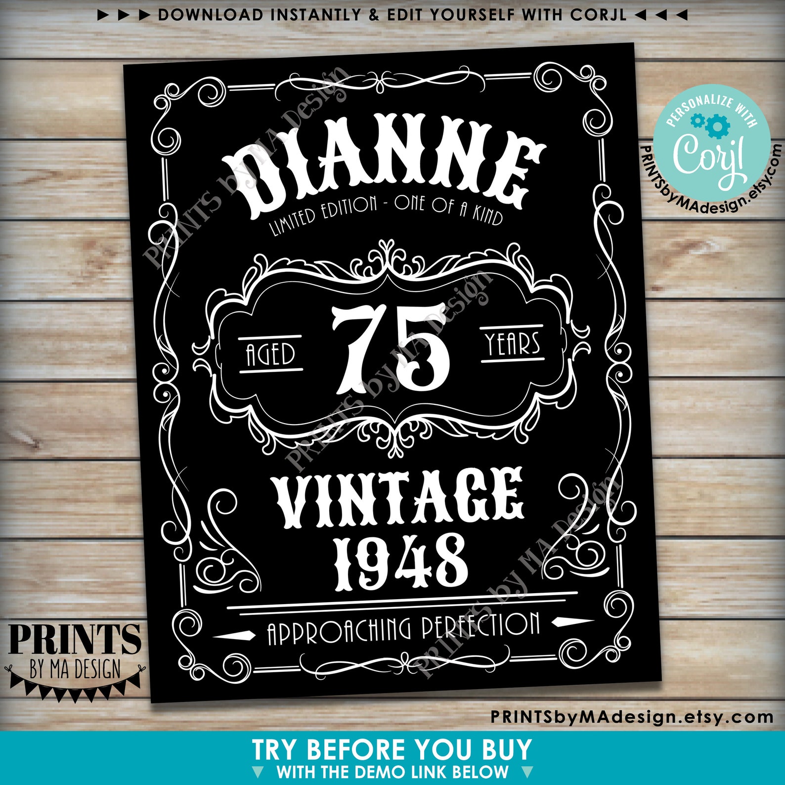 Vintage Birthday Sign, Better With Age Liquor Themed Party, Custom Text ...