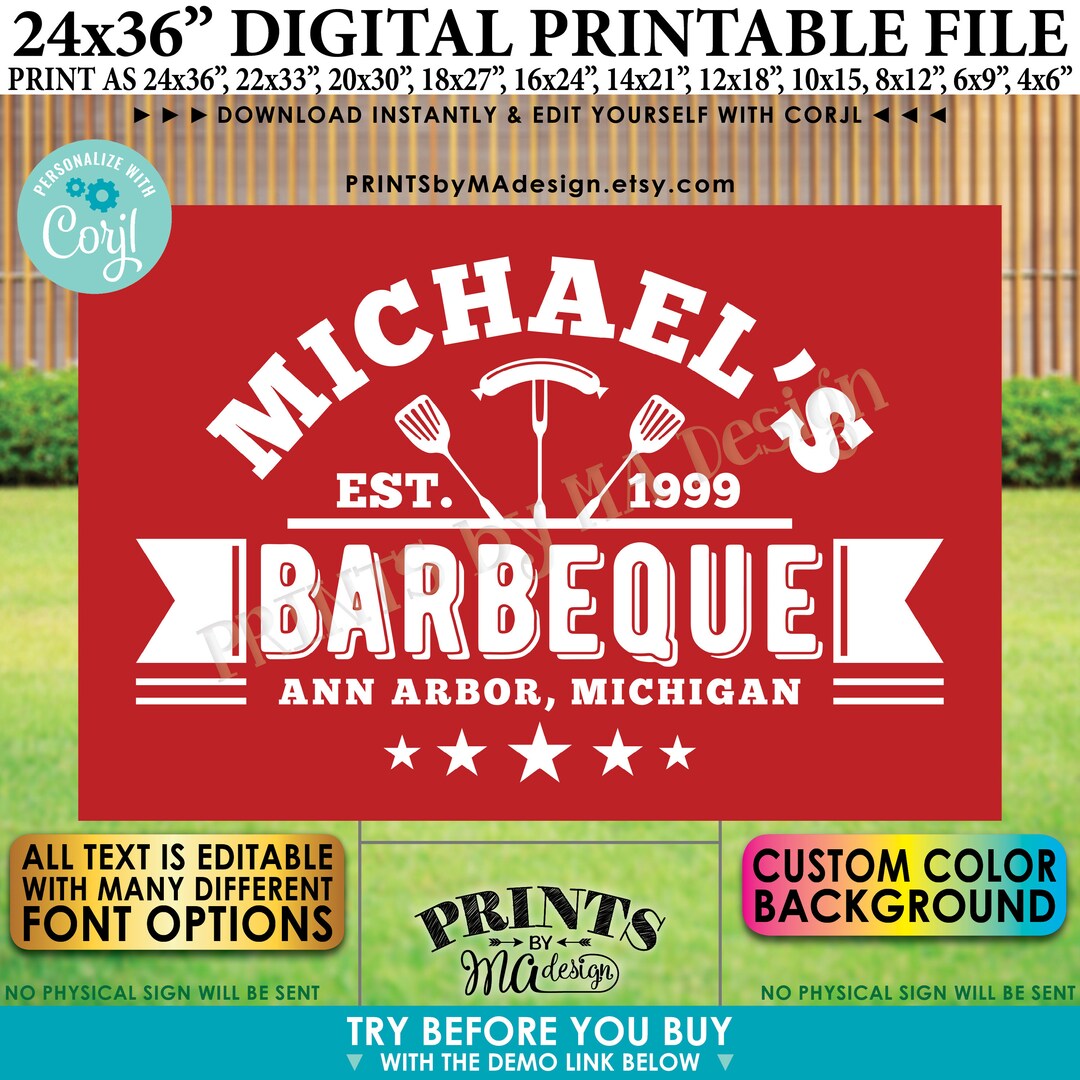 Editable BBQ Sign, Backyard Barbecue, Barbie Grill Smokehouse, Custom ...