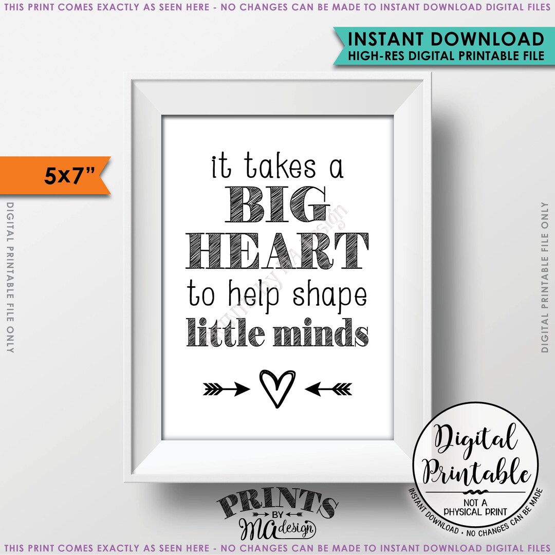 It Takes a Big Heart to Shape Little Minds, Teacher's Gift, Child ...