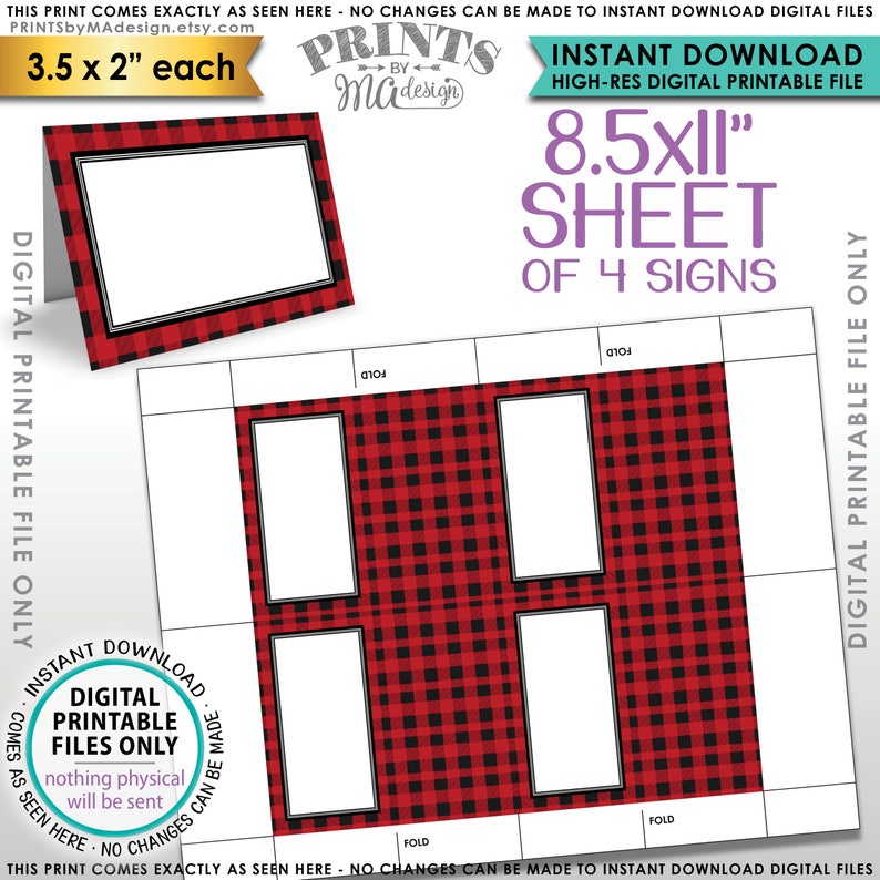 Lumberjack Theme Labels, Buffalo Plaid Food Labels, Red Checker Buffet ...