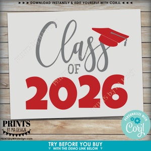 Editable Class of Year Sign, Any Year, Custom Colors, PRINTABLE 8x10 ...