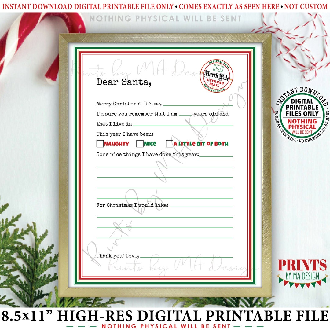 SALE Santa Letter Template, Kids Letter to Santa Claus, Naughty or Nice ...