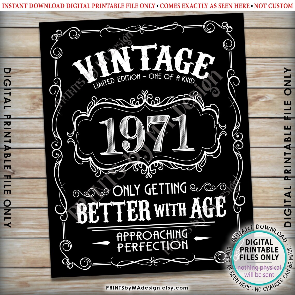 1971 Birthday Sign Better With Age Vintage Birthday Poster | Etsy