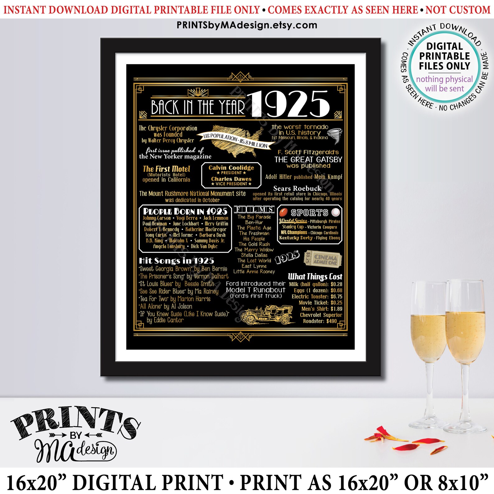 Back in the Year 1925 Sign Born in 1925 Art Deco Flashback | Etsy