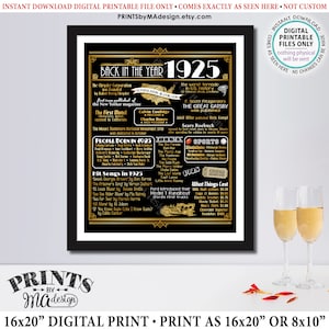 Back in the Year 1925 Sign, Born in 1925 Art Deco Flashback Birthday ...